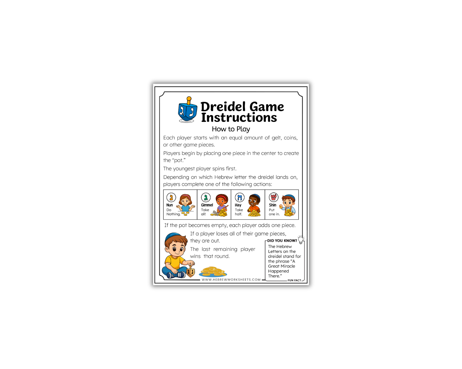 Dreidel Game Instructions | The Jewish Educator Portal